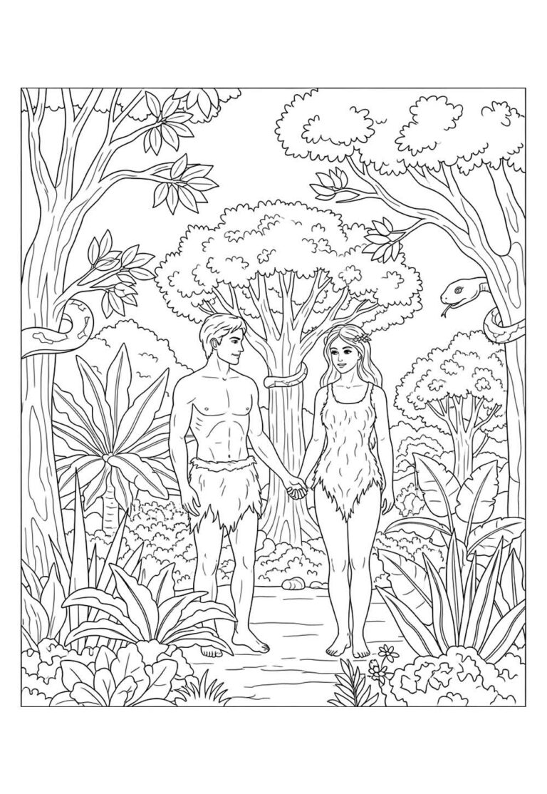 Desenhos de Adão e Eva no Jardim do Éden para Colorir - Tudo Para Colorir