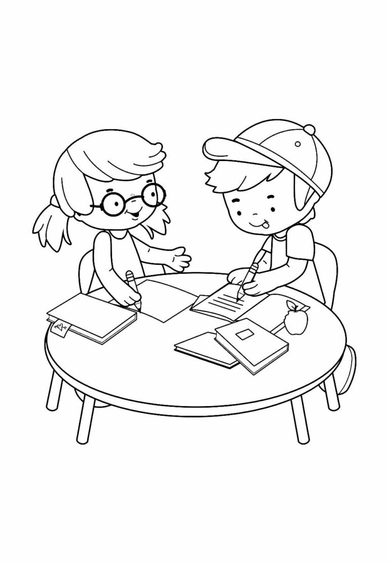 Desenhos de Crianças Estudando para Colorir e Pintar - Tudo Para Colorir